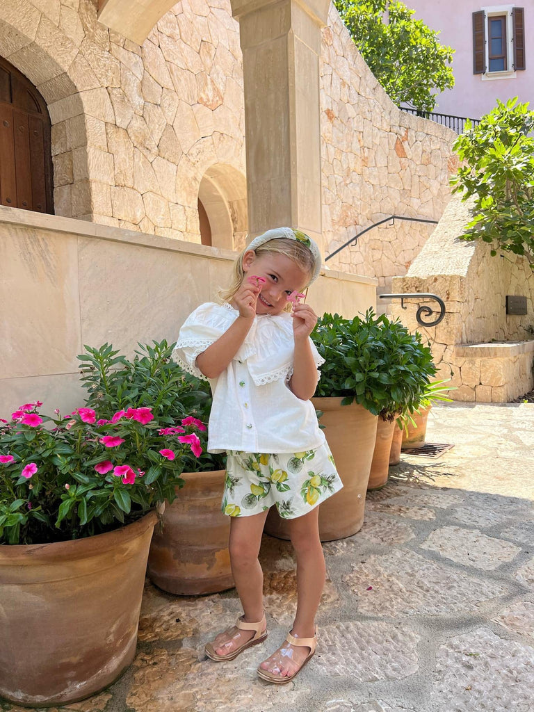 Amalfi Lemon Print Linen Blouse and Shorts Set – Petite Maison Kids
