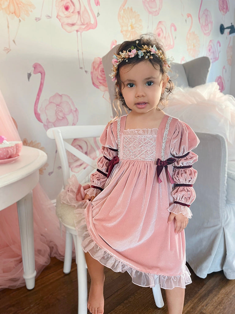 Juliette Pink Velour Dress – Petite Maison Kids